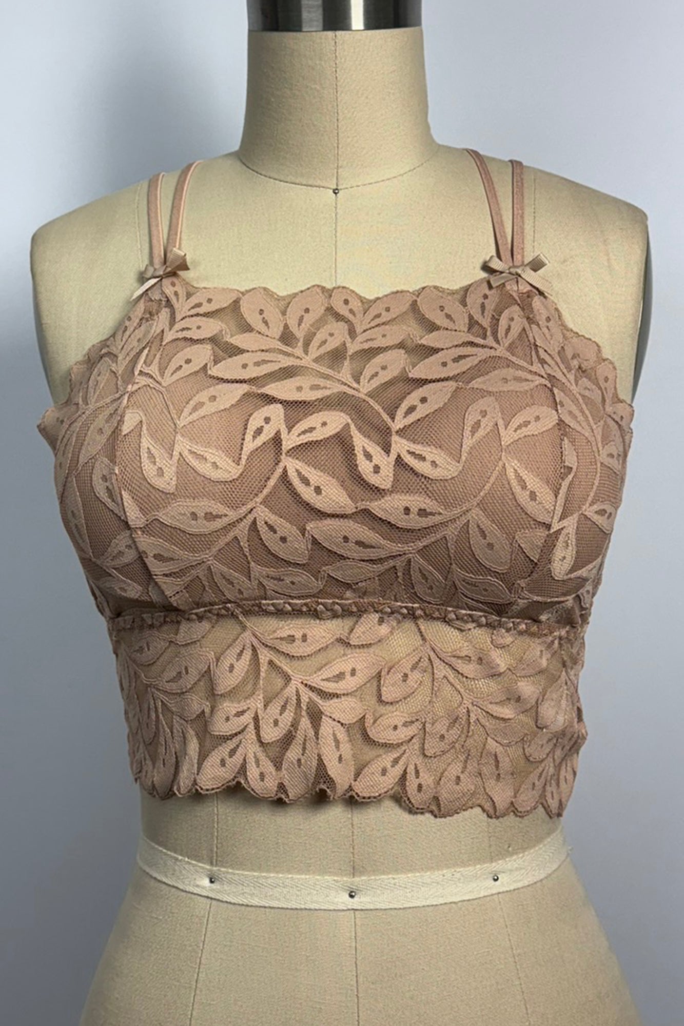 SATIN BOW TRIM CRISS CROSSED BACK LACE LONGLINE BRALETTE – OhYes Fashion
